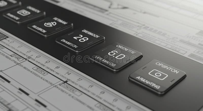 A Close-up of a Panel Featuring Glossy Black Buttons with White Text ...