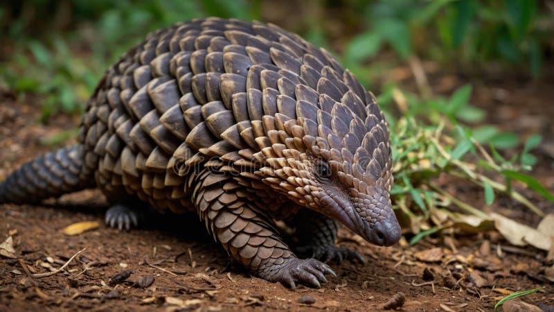 A Close-up of a Pangolin Walking on the Ground among Greenery Stock ...