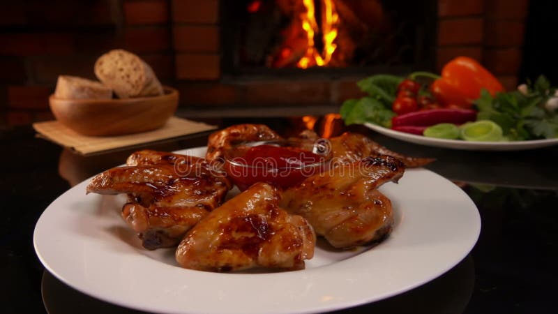 Close-up Panorama of a Plate Full of Fried Chicken Wings Stock Video ...