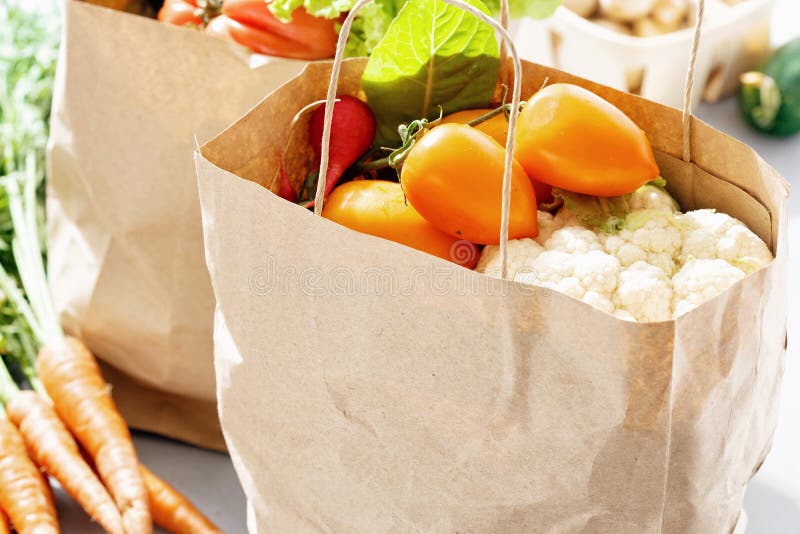 Close Up Paper Bag Fresh Vegetables Stock Image - Image of provision ...