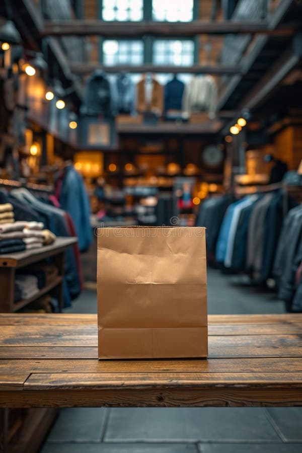 Close-up of a Paper Bag Standing on a Table in a Store Stock Image ...