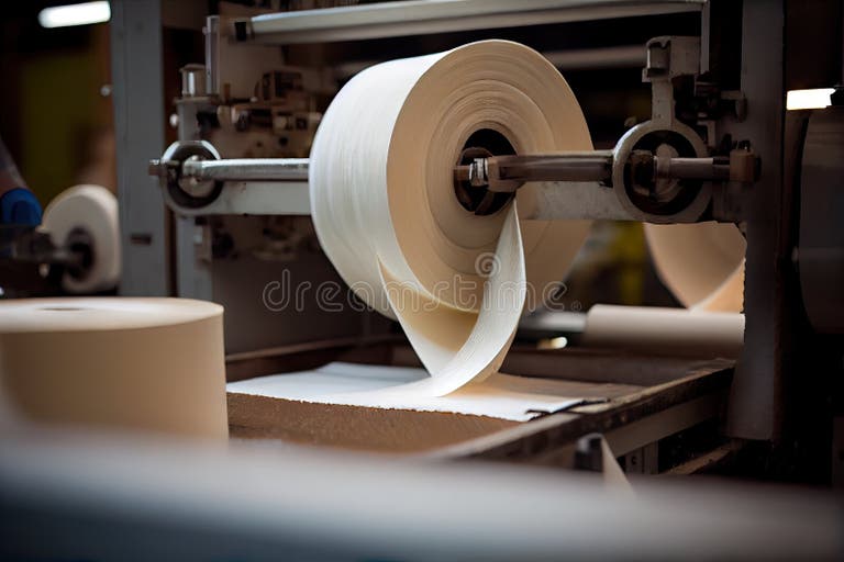 Close-up of Paper Making Process, with Rolls of Paper Being Pulled and ...