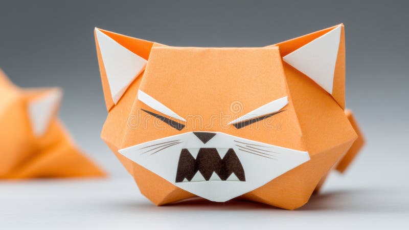 A Close Up of a Paper Origami Cat with an Angry Face, AI Stock Image ...