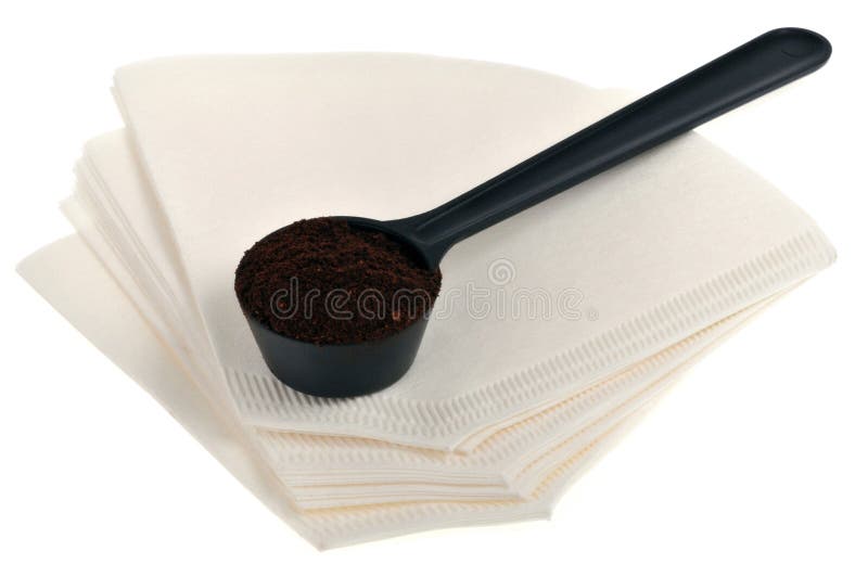 Coffee Filter and Measuring Plastic Spoon on White Background Stock ...