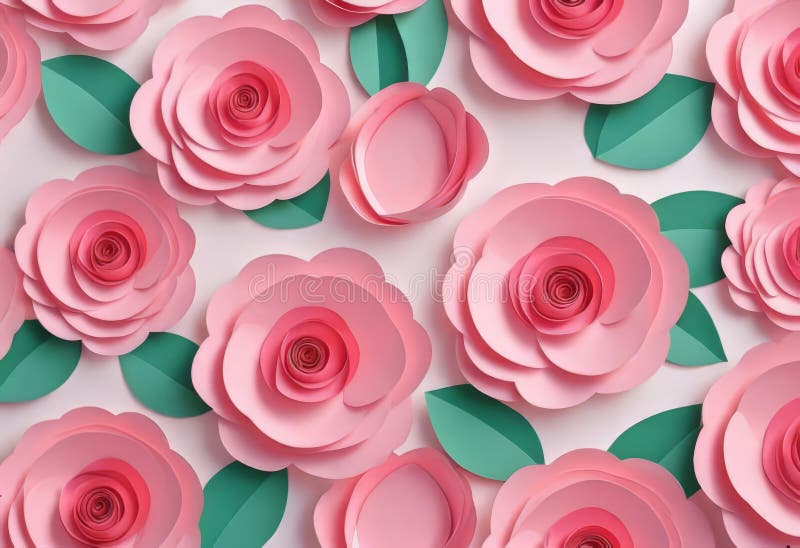 A Close-up of a Paper Rose with a Pink Floral Background Stock ...