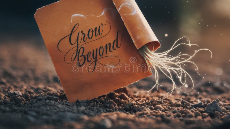 Close-up of a Paper with the Text Grow Beyond and Sprouting Roots ...