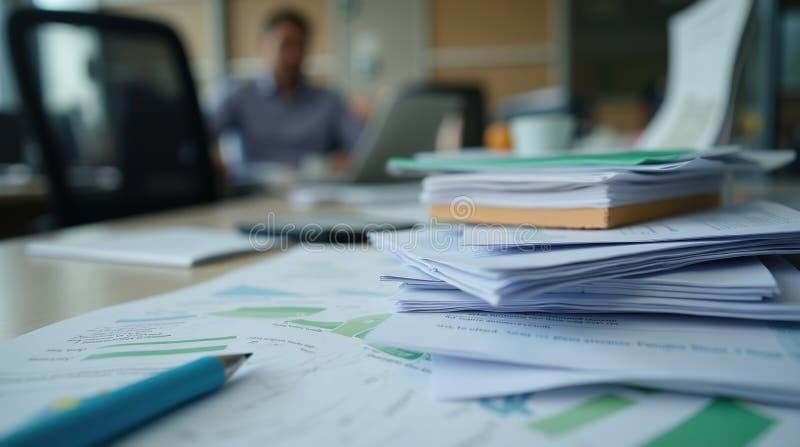 Close-Up of Paperwork on a Messy Desk in a Busy Office Stock ...