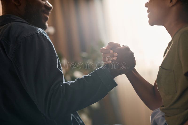 Black Boy Talking To Parent Sitting on Bed Stock Photo - Image of ...