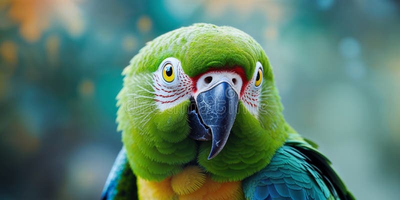 A Close Up of a Parrot S Face with Yellow Eyes Stock Image - Image of ...