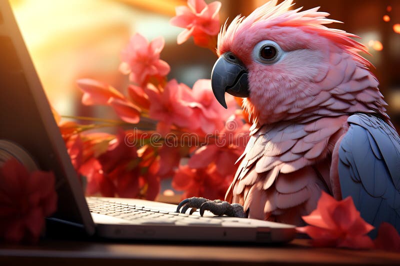 Close Up of Parrot Sitting on Laptop Keyboard. Generative AI Stock ...