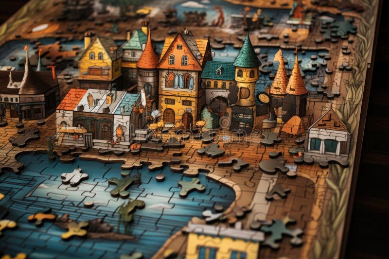 Close-up of a Partially Assembled Puzzle Stock Illustration ...