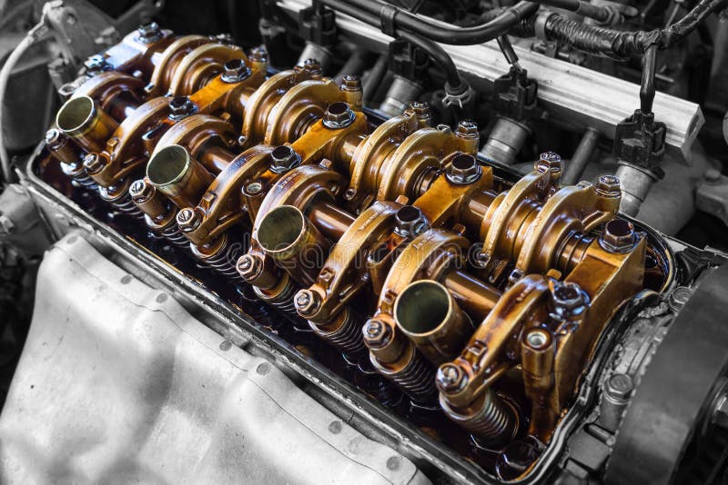 Close Up of Parts in Engine Head for Adjust Valve Engine Stock Photo ...