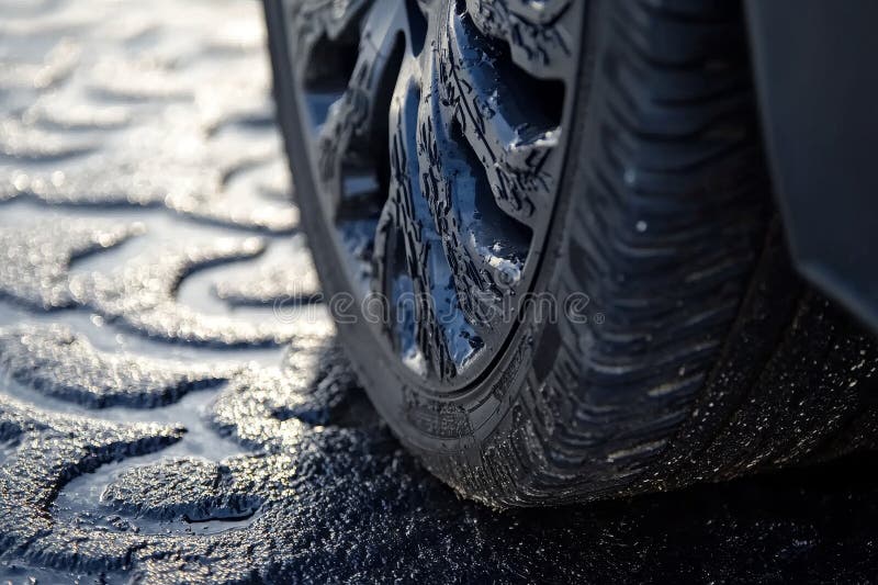 Close-up of a Passenger Car and a Wheel with a Tire with an Aggressive ...