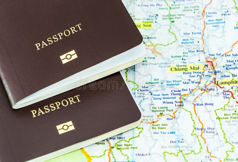 Close up passport on map stock photo. Image of brown - 181002900