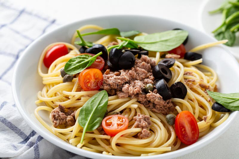 Close Up of Pasta with Canned Tuna Meat Stock Image - Image of cuisine ...