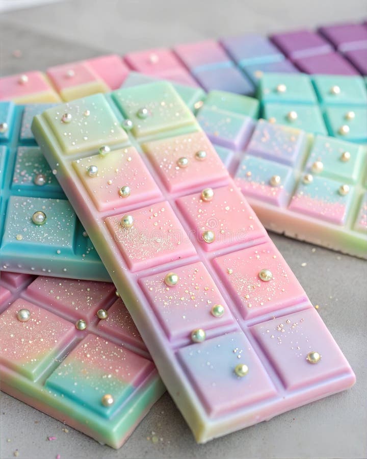Colorful Gradient Chocolate Bars with Pearls and Glitter Stock Photo ...