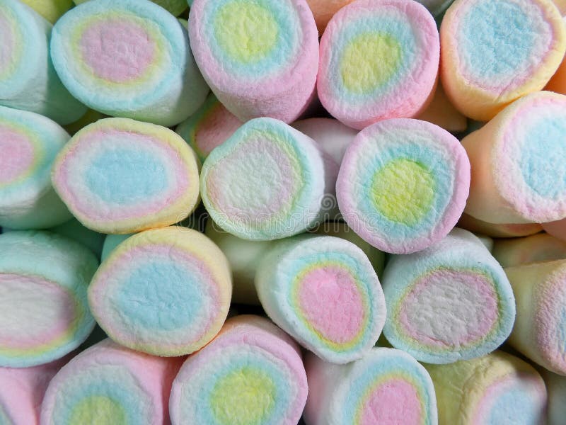 Close-up of Pastel Yellow, Pink, Blue Colored Marshmallows for ...