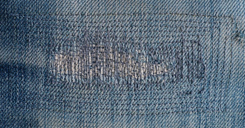 Close Up Patch Old Jeans Denim Texture and Background. Stock Photo ...