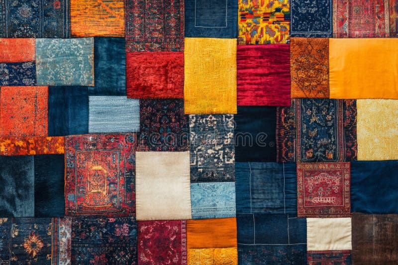Close-up of a Patchwork Carpet Showcasing a Variety of Colors, Patterns ...