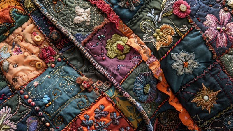 A Close-up of a Patchwork Quilt, Showcasing the Intricate Stitching and ...