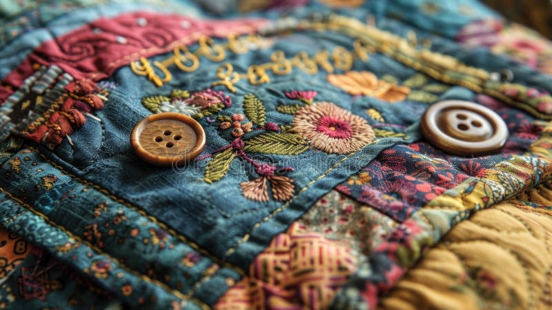 A Close-up of a Patchwork Quilt, Showcasing the Intricate Stitching and ...