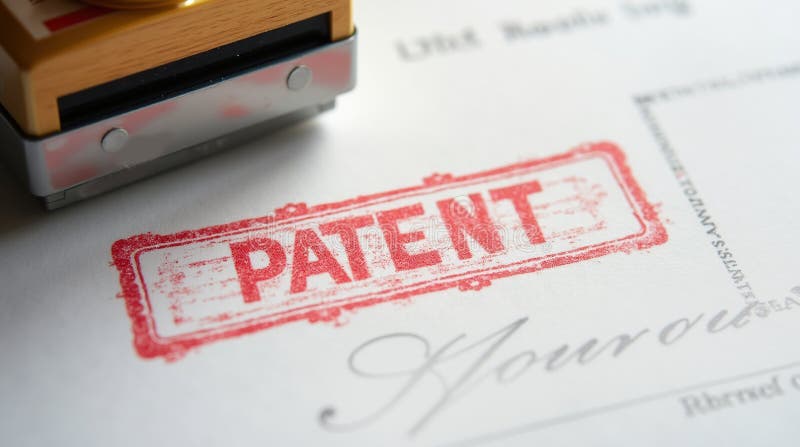 Patent Document with Approved Red Ink Stamp on Paper Stock Illustration ...