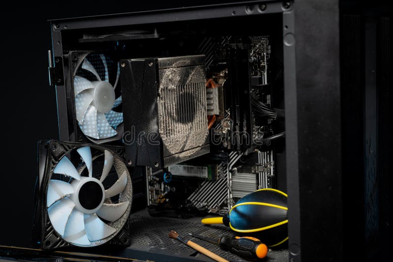 Close-up of a PC Cooling System, a Dirty Radiator from a Computer Stock ...