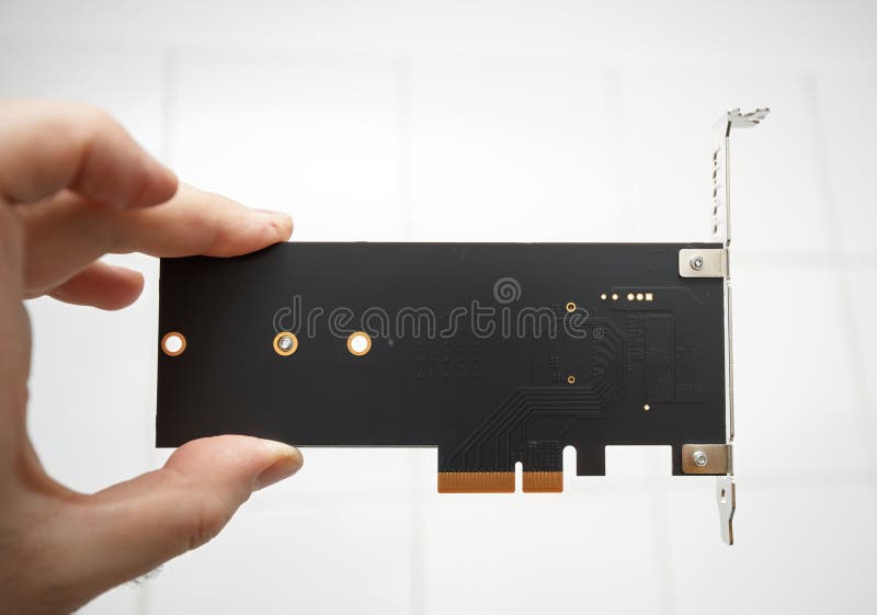 Close-Up of PCIe Adapter Card Held in Hand Stock Photo - Image of port ...