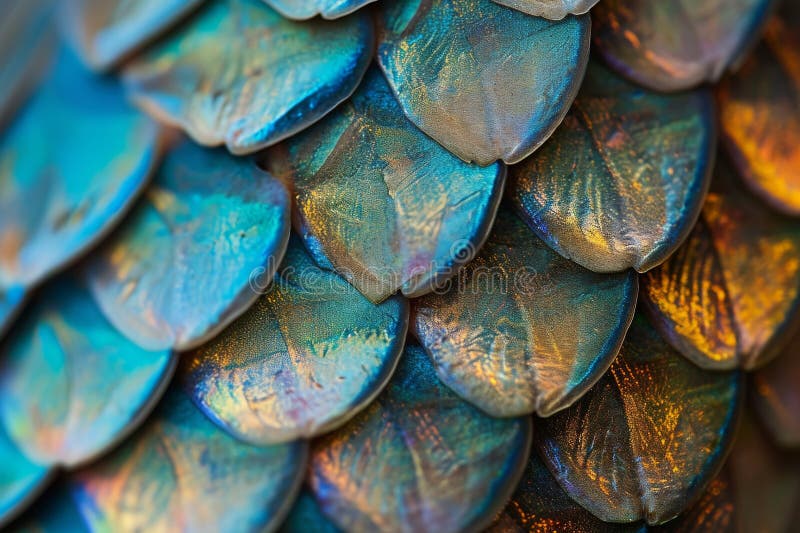 Close Up of a Peacocks Tail Feathers, Scales of a Fish Caught in a ...