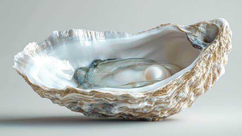 Close Up of a Pearl Inside an Oyster Shell on a White Background Stock ...