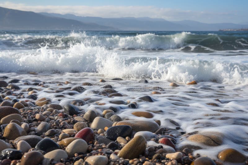 Close-up of Pebble Beach with Waves in the Background Stock ...