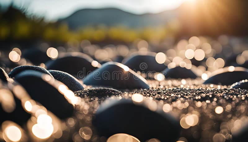 Close-up of Pebbles with Golden Sunlight Stock Illustration ...