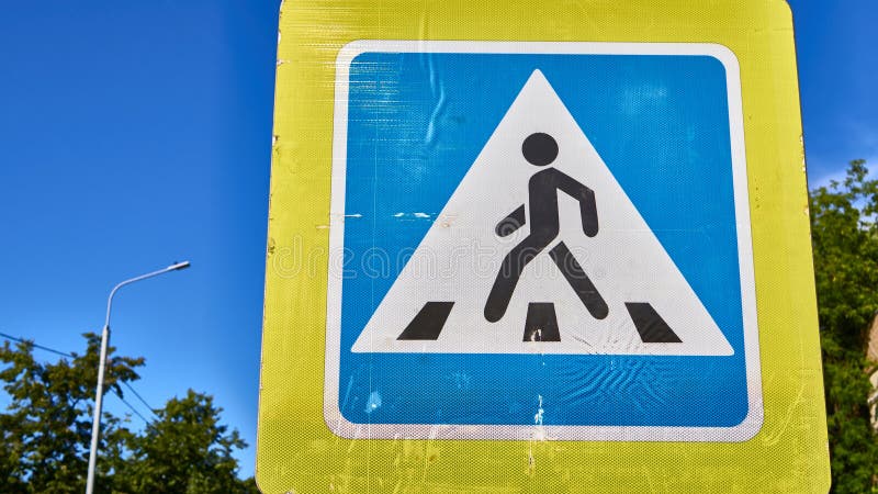 Close-up of the Pedestrian Crossing Sign. Color Stock Image - Image of ...