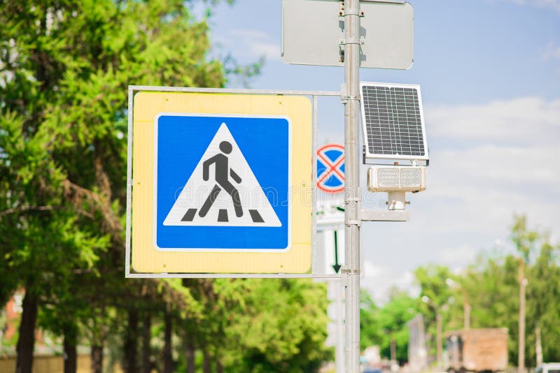 Pedestrian Crossing, Zebra Crossing on Asphalt with Road Signs. the ...