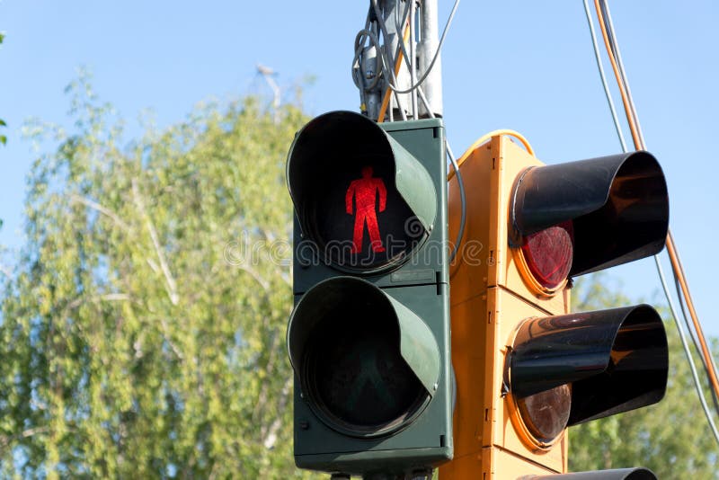 A Pedestrian Traffic Light Stands on Red Stock Photo - Image of control ...
