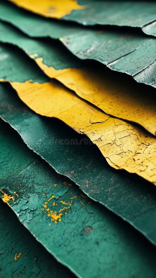 Close-up of Peeling Green and Yellow Paint on Metal Surface, Texture ...