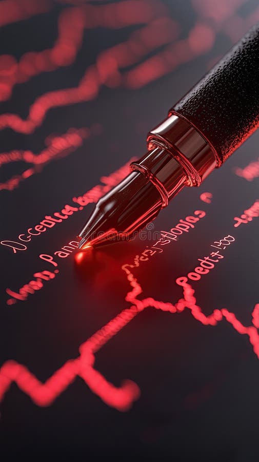 Close Up of Pen on Document with Red Text and Graphs, Symbolizing ...
