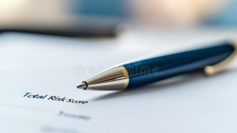 Close-up of a Pen Highlighting the Total Risk Score on a Financial ...