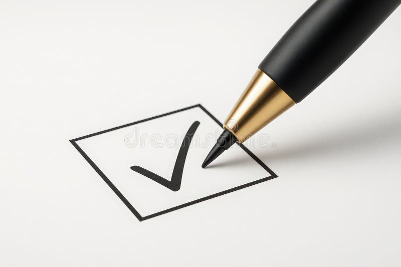 Close Up of a Pen Marking a Checkbox on a Form for Task Completion and ...