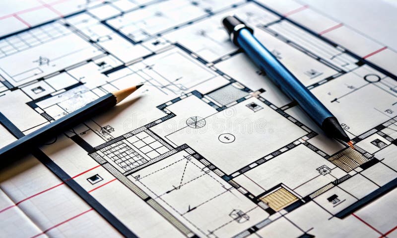 Close-up Pencil Drawing of the Plan on White Paper Stock Illustration ...