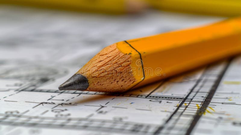 A Close Up of a Pencil Laying on Top of Some Blueprints, AI Stock ...