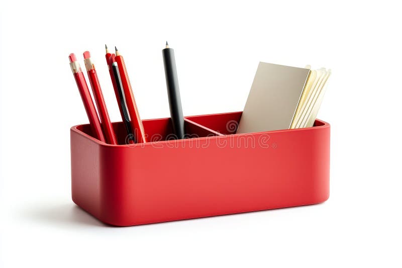 Close-up of Pens and Pencils Organized in a Red Container Stock Image ...