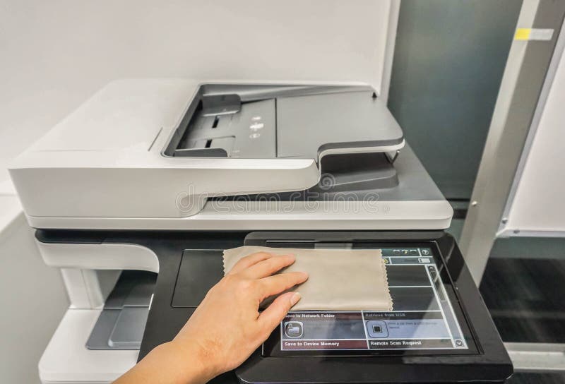 People Clean Touch Screen of Office Printer for Mainten Stock Photo ...