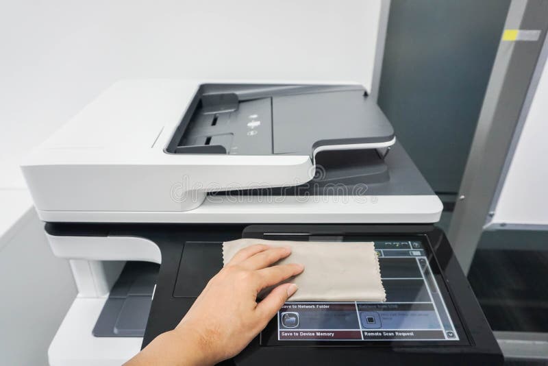 People Clean Touch Screen of Office Printer for Maintenance Stock Photo ...