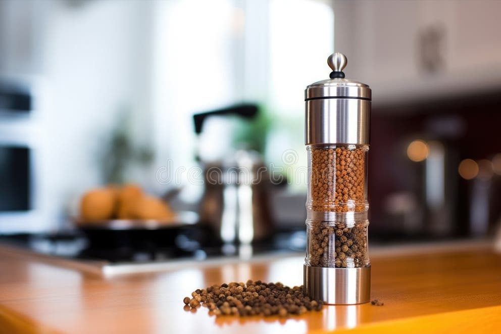 Close-up of Pepper Mill on Kitchen Counter Stock Image - Image of ...