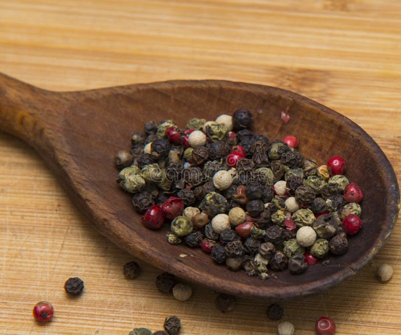 Close Up on Pepper Mix on Wood Stock Photo - Image of green, cooking ...