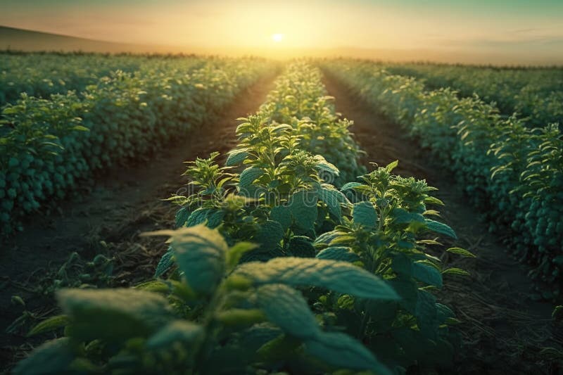 Close Up Peppermint Field Under Beautiful Sunlight Stock Illustration ...