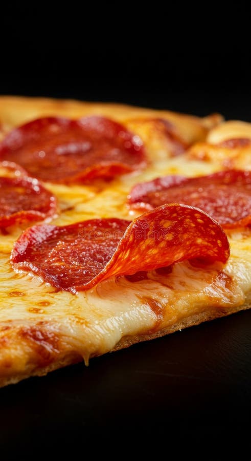 Close Up of Pepperoni Pizza Slice on Dark Background Stock Illustration ...