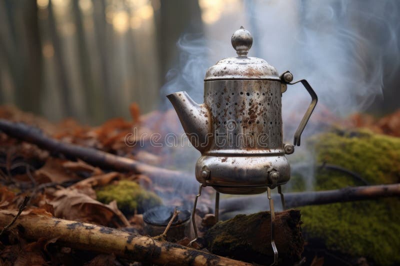 Close-up of Percolator on Campfire with Steam Rising Stock Illustration ...