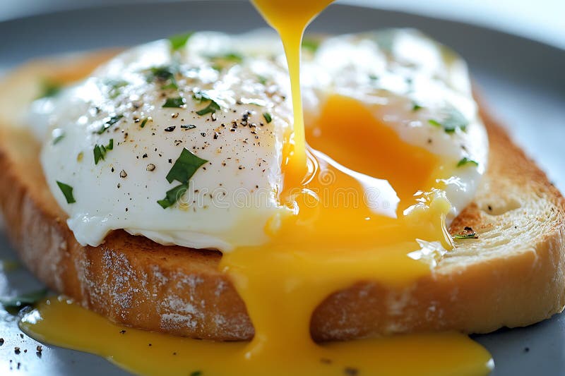 Close-up of a Perfectly Poached Egg on Toast with Yolk Running Down ...